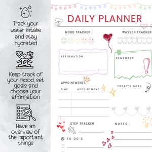 Adorable Daily Planner, Food Log, Health and Fitness Tracker, Gratitude ...