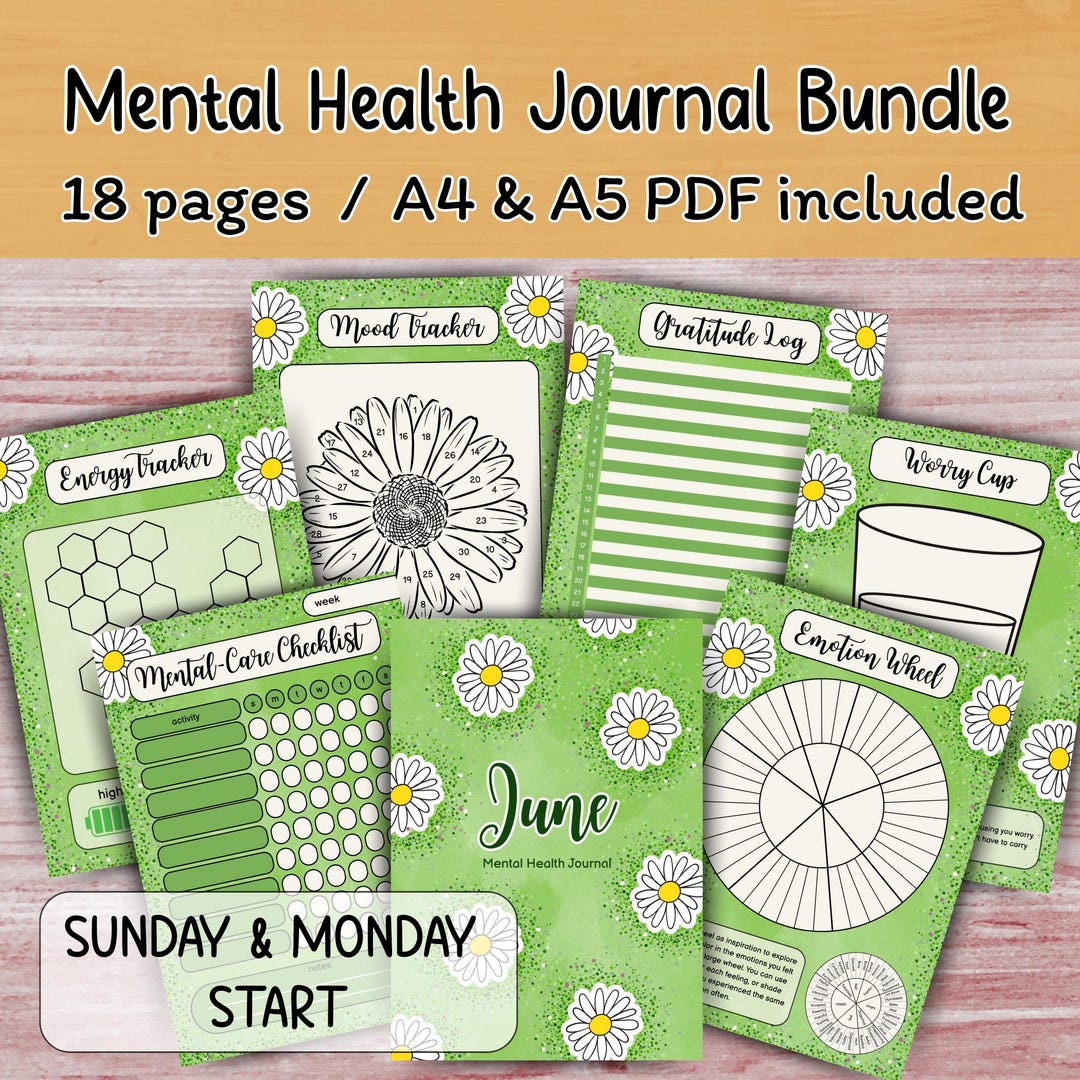June Daisy Mental Health Journal Bundle A4 & A5 Printable for ...