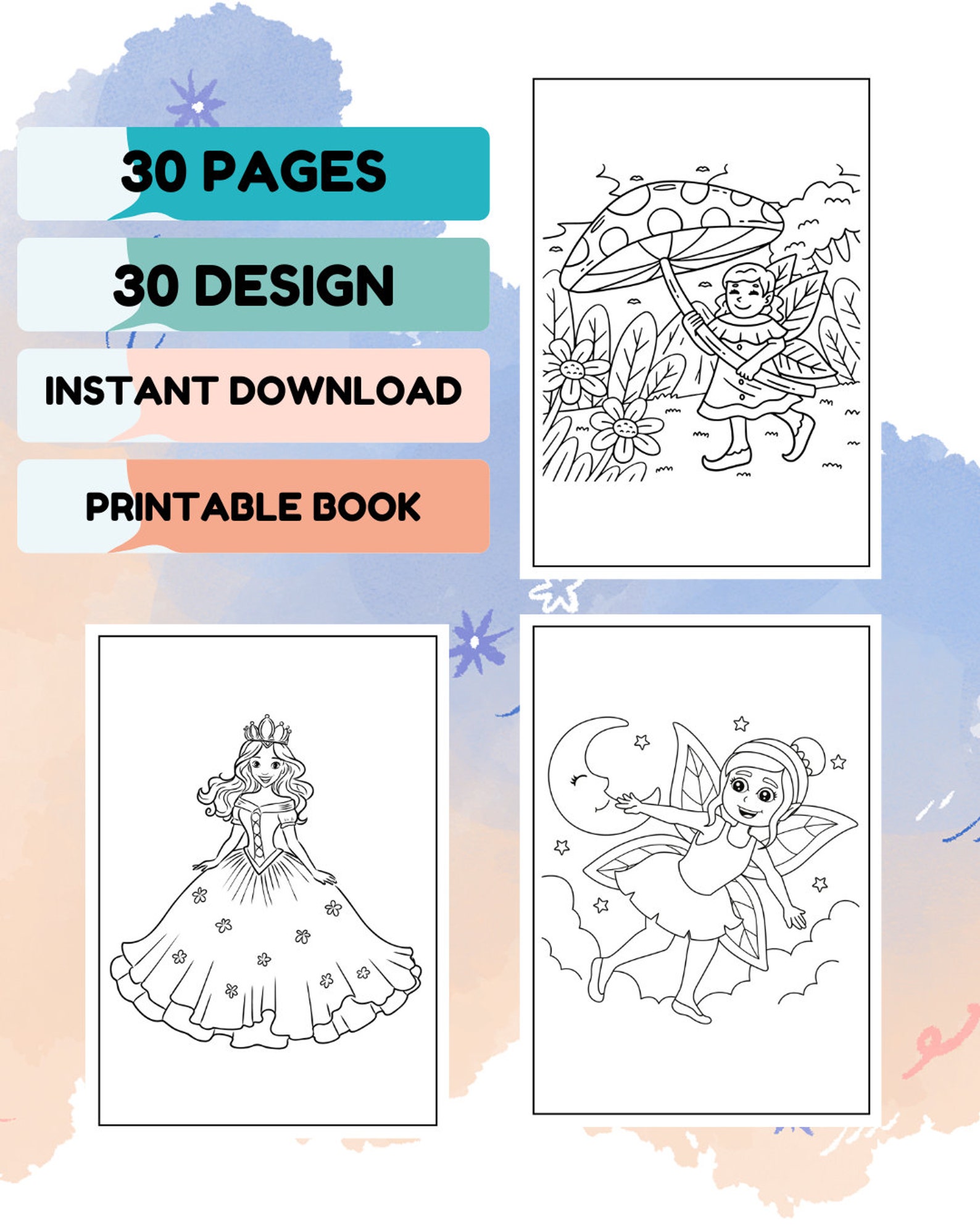 Colouring Magical World Page, Princess Colouring Page, Unicorn ...