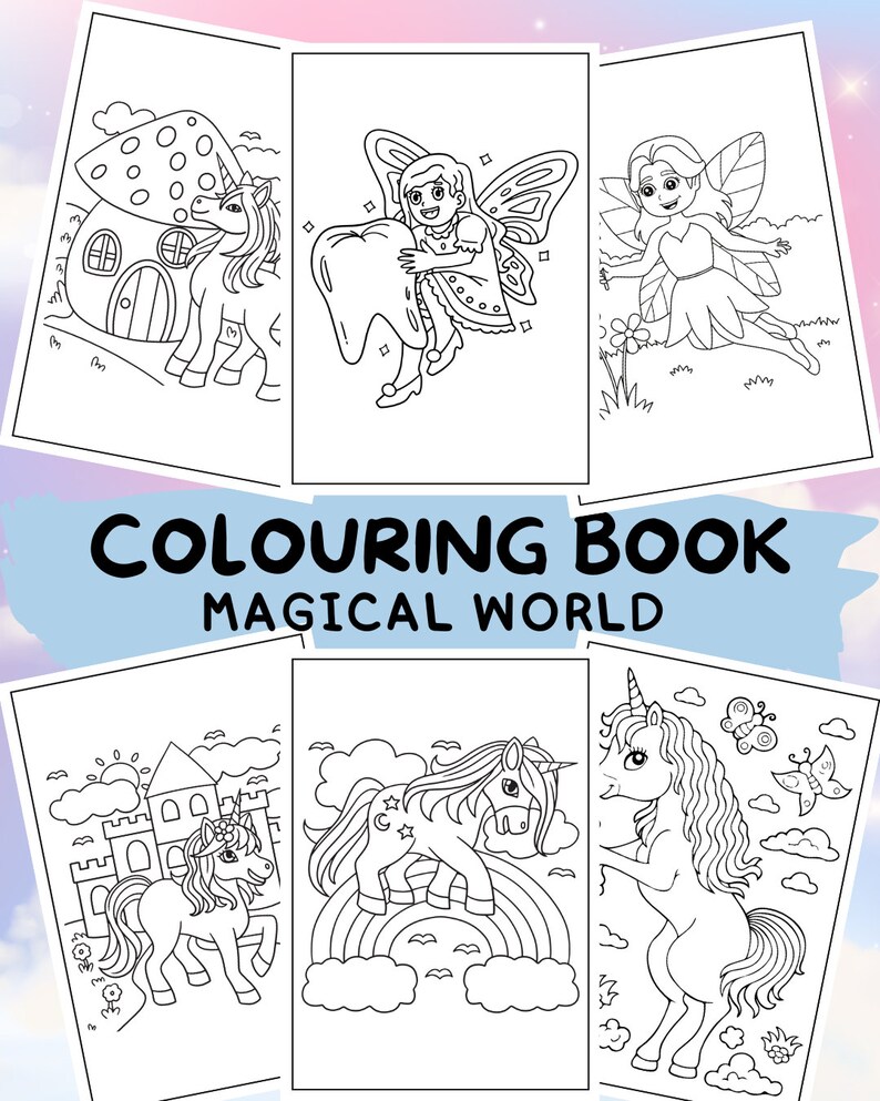 Colouring Magical World Page, Princess Colouring Page, Unicorn ...