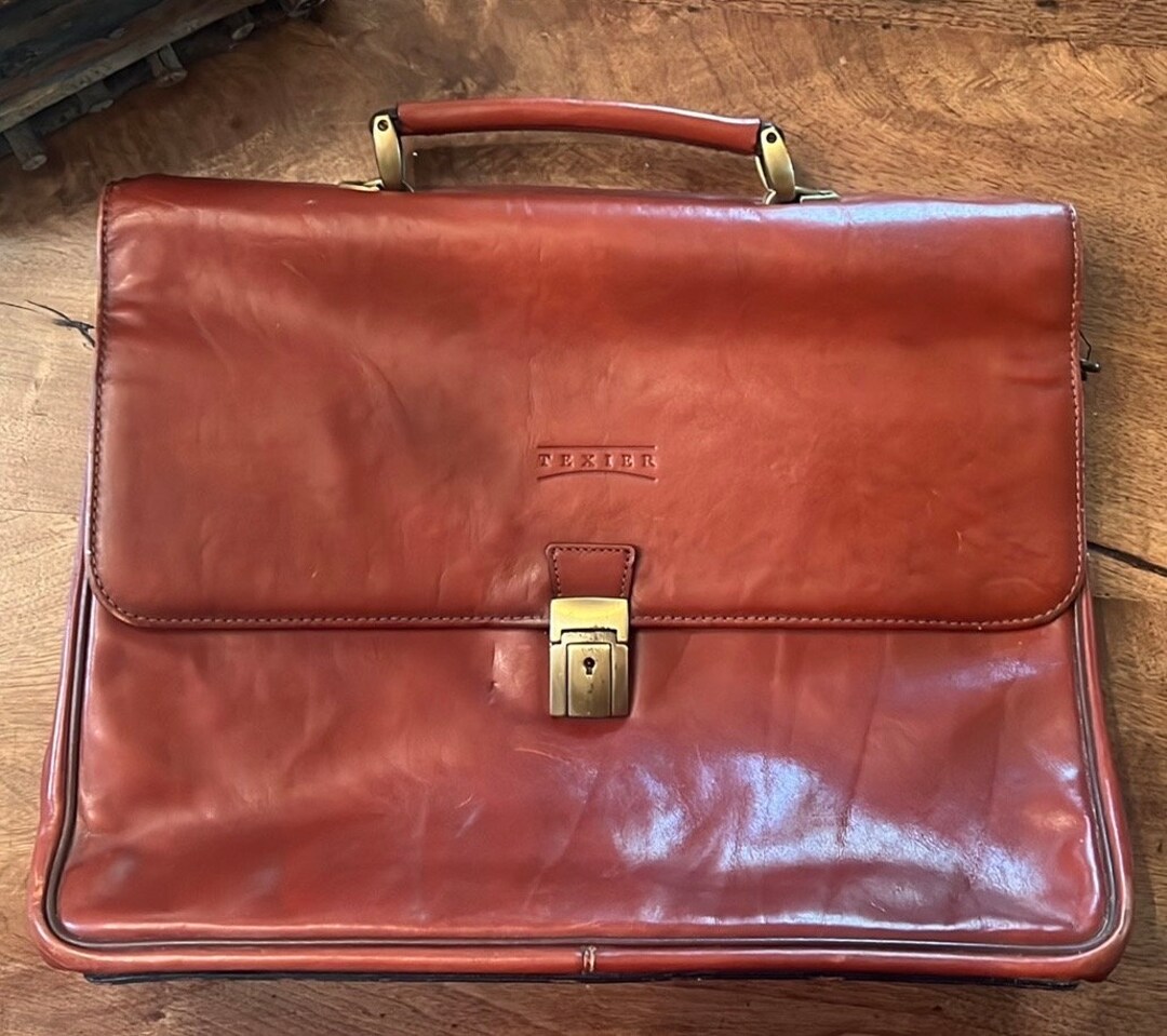 Vintage Texier Genuine Leather Briefcase Bag With Removable Shoulder ...