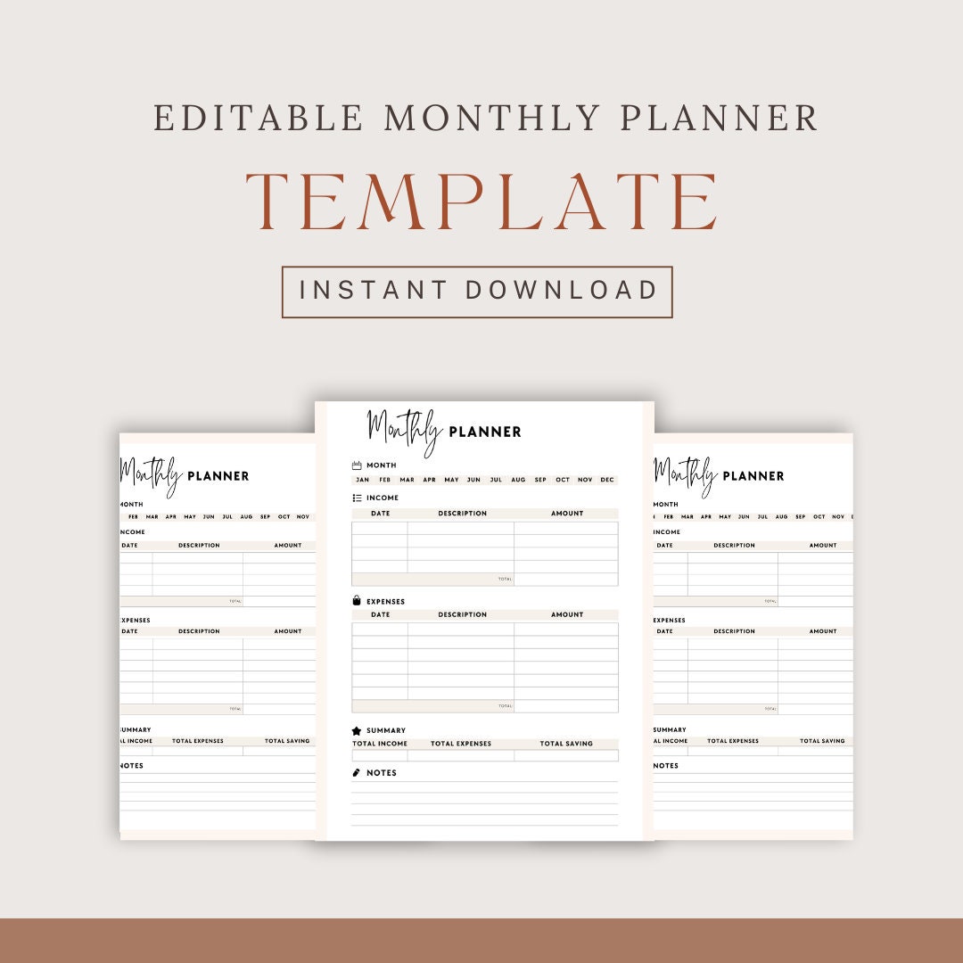 Editable Monthly Planner 2024 Printable Customizable Planner Digital ...
