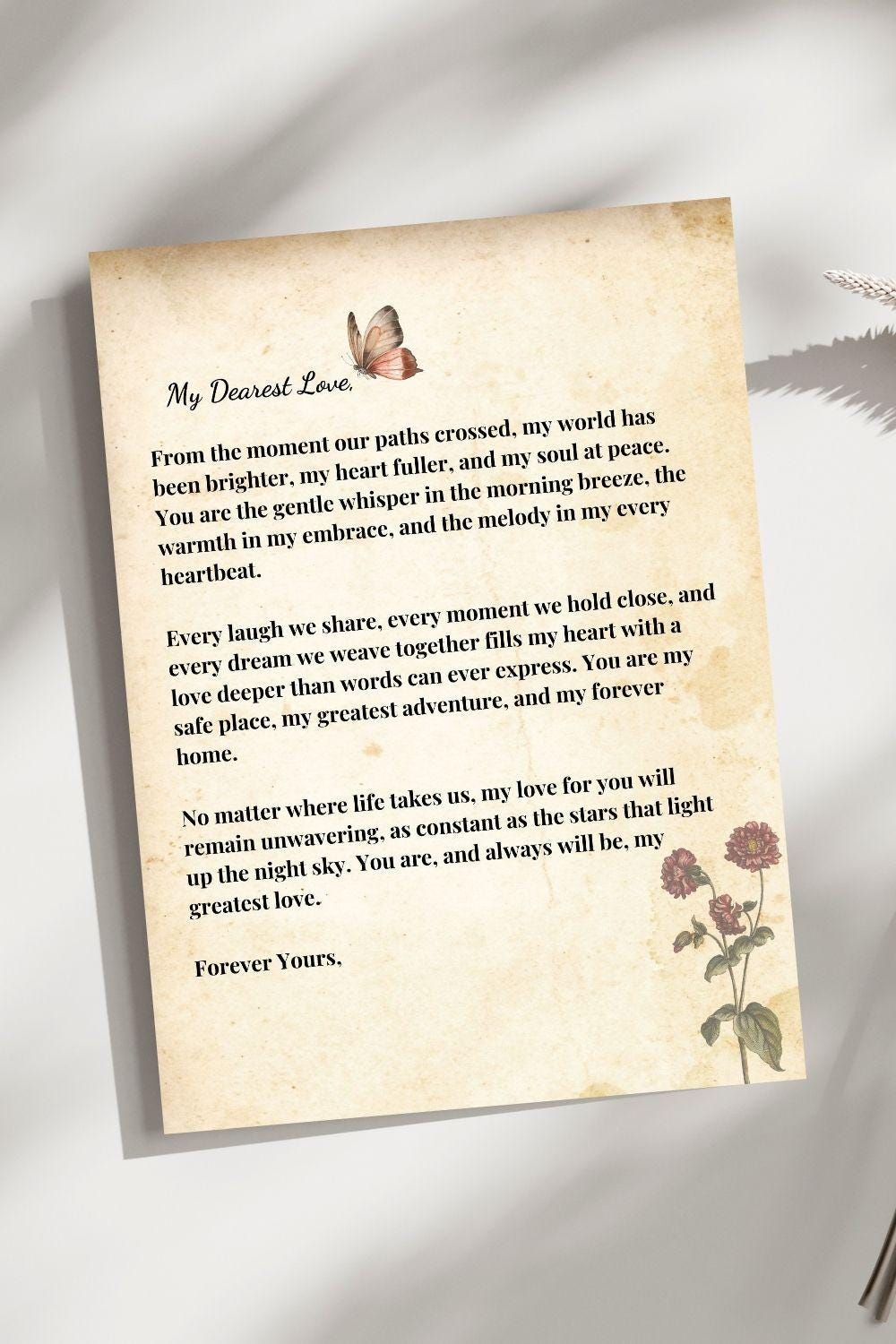 Printable Love Letter | Romantic Love Note | Personalized Love Letter ...