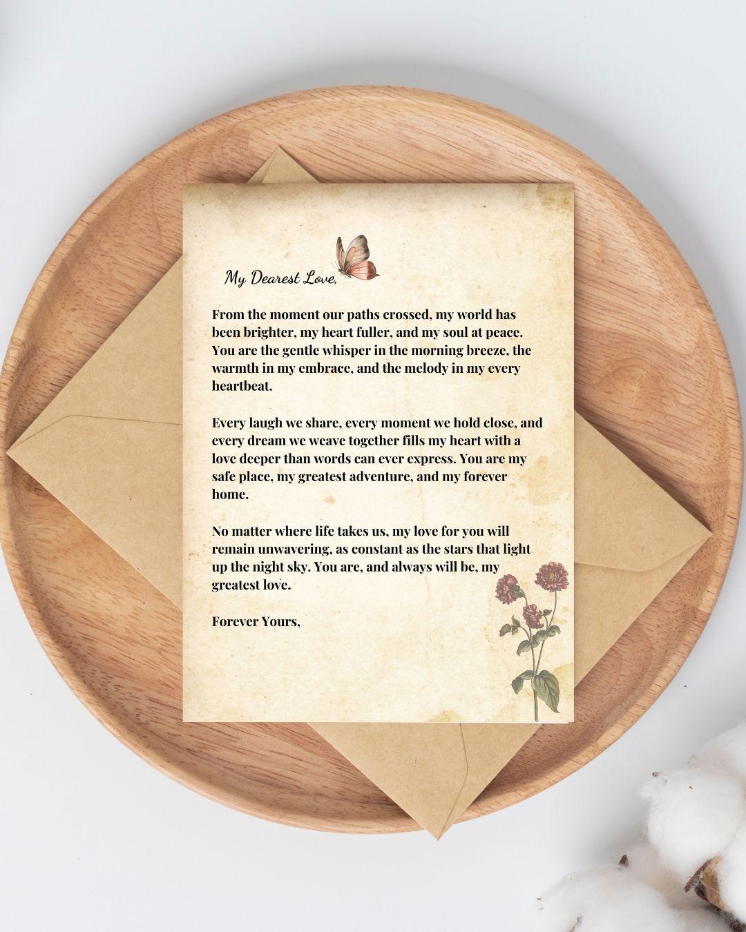 Printable Love Letter | Romantic Love Note | Personalized Love Letter ...