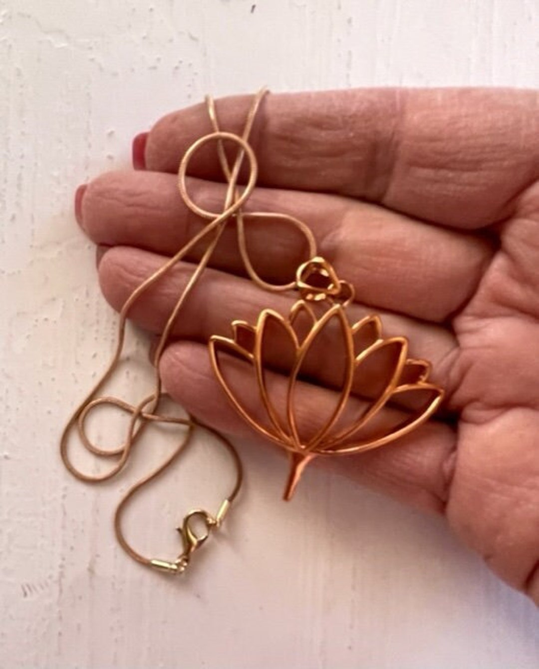 Copper Lotus Pendant Necklace - Large Copper Lotus Pendant - Zen Lotus ...