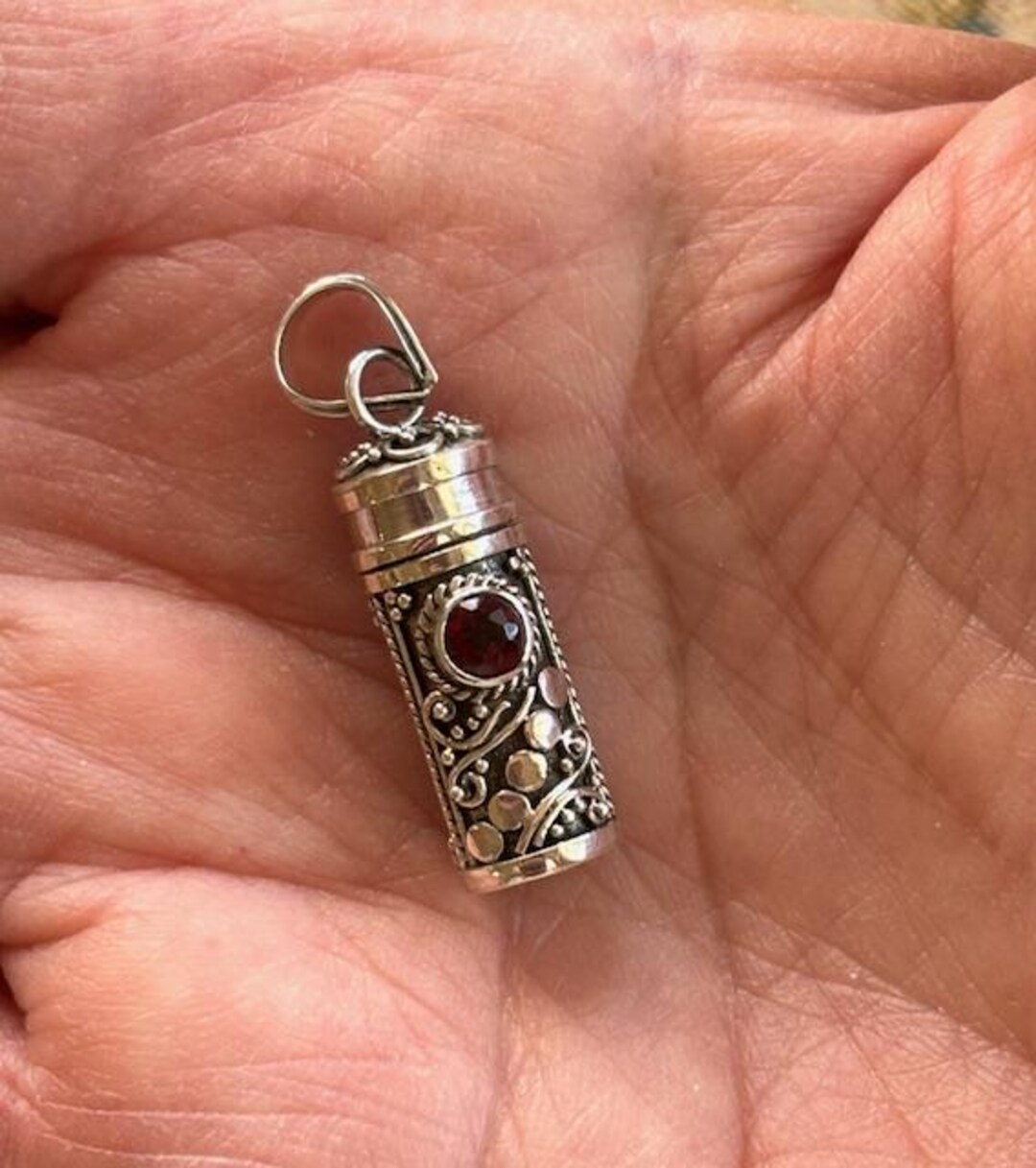 Prayer Box Pendant With Red Garnet - Bali Silver Keepsake Pendant ...