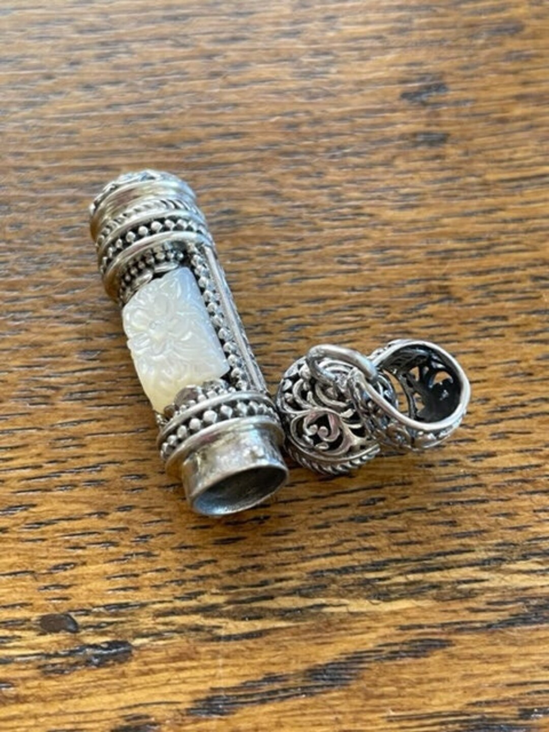Bali Silver & MOP Prayer Box Pendant - Large Filigree Perfume Box ...