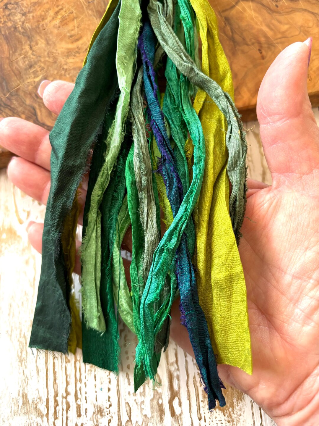 Green Mix Sari Silk Ribbon Strips - Recycled Sari Silk Ribbon Strips ...