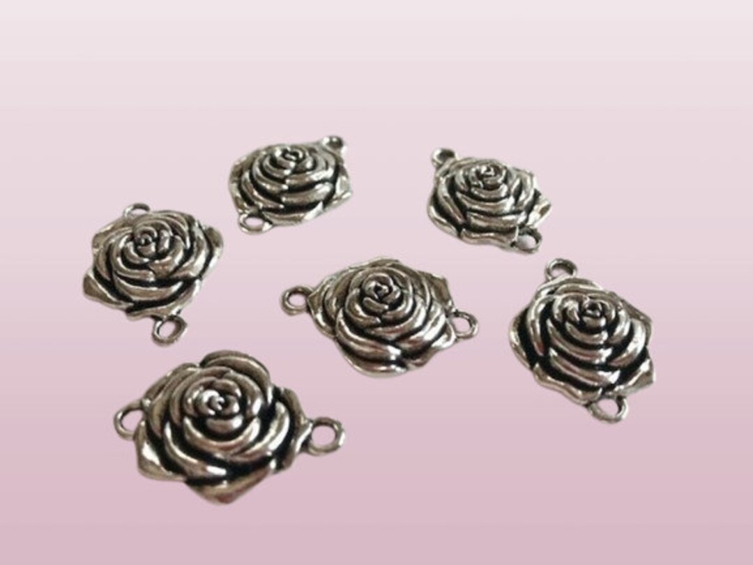 6 Pewter Rose Connectors Rose Connector Charms Jewelry Supplies - Etsy