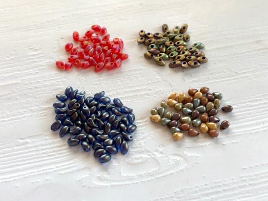 Multi Color Glass Bead Mix - Glass Teardrop & Magatama Beads - Beading ...