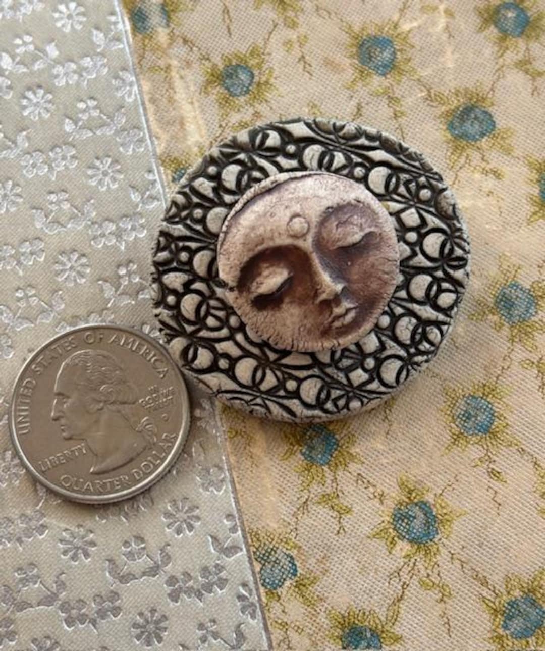 Vintage Clay Moon Face Pendant/pin - Vintage Clay Pendant, Man in the ...