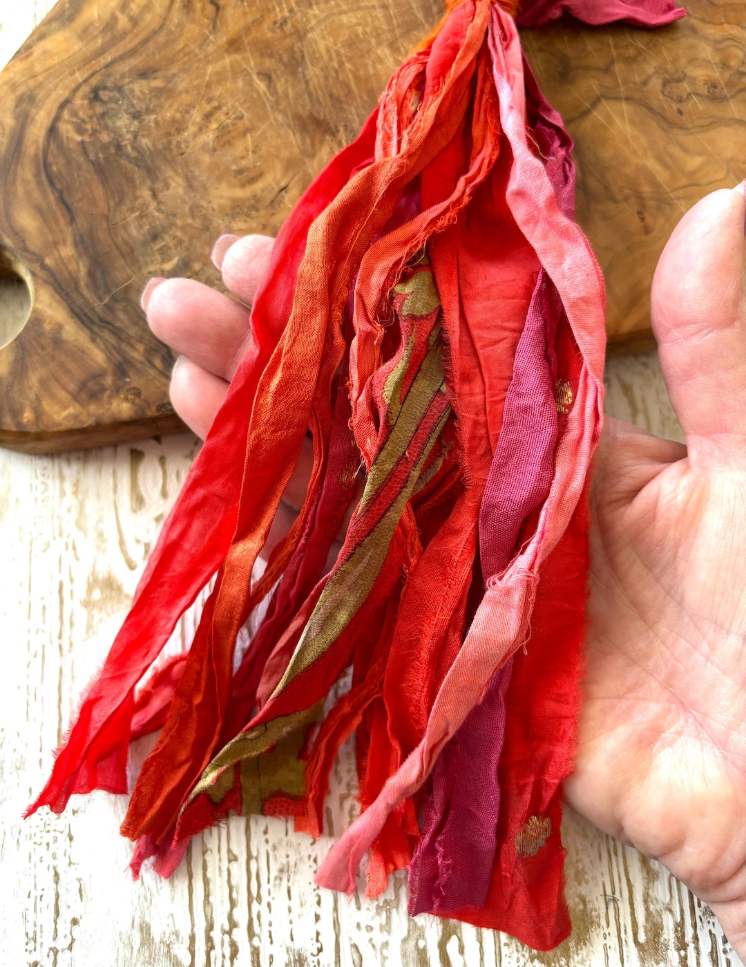 Red & Orange Sari Silk Ribbon Strips - Recycled Sari Silk Ribbon Strips ...