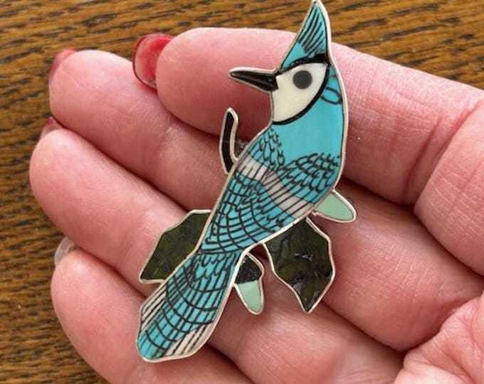 Native American Zuni Sterling Blue Jay Inlay Pin/pendant - Vintage ...