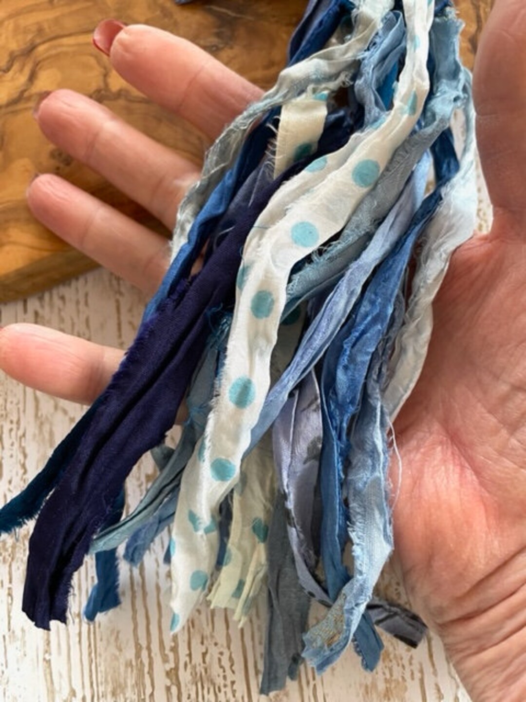 Blue Sari Silk Ribbon Strips Recycled Sari Silk Ribbon - Etsy