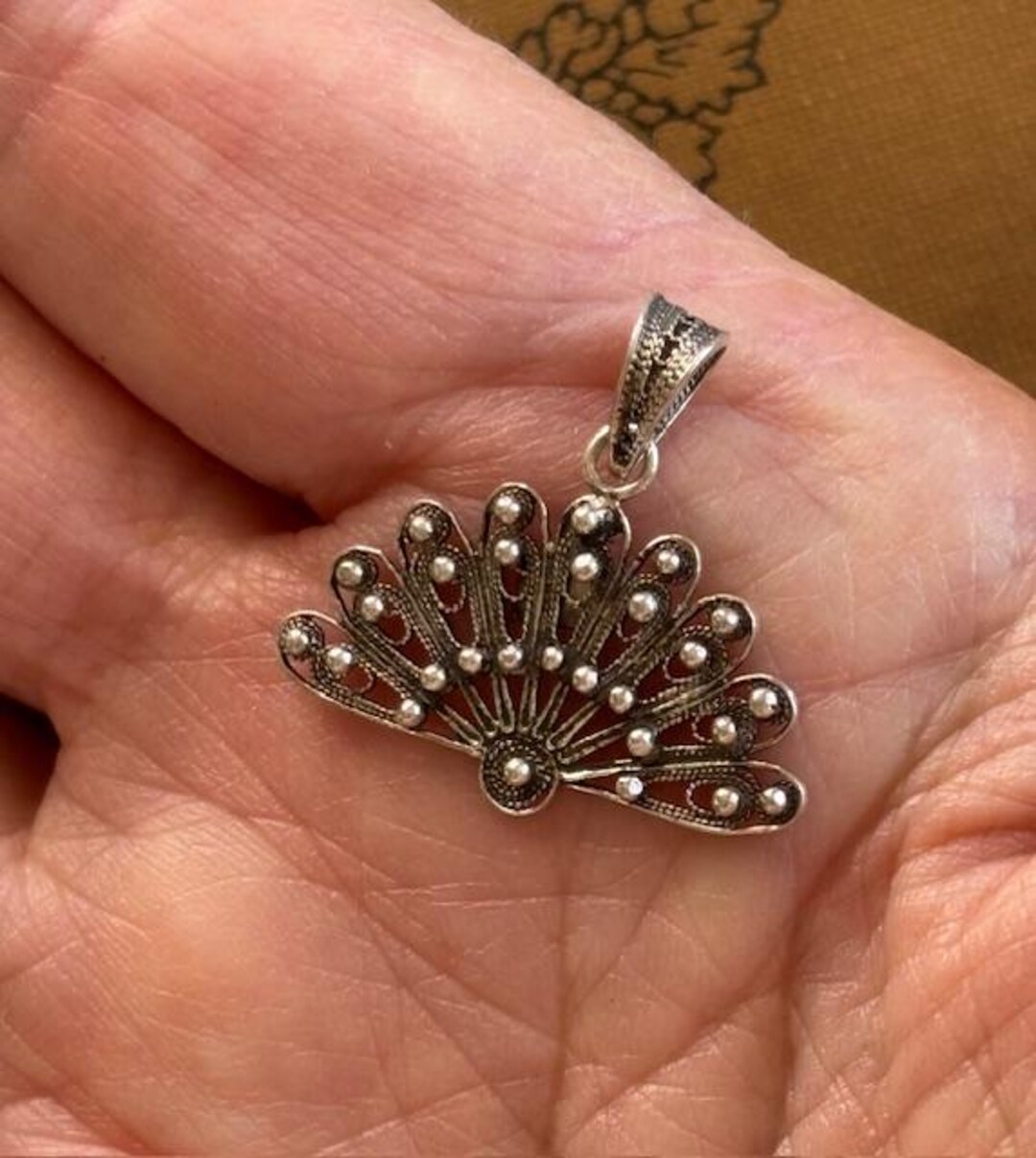 Sterling Filigree Fan Pendant - Sterling Silver Pendants - Filigree Fan ...