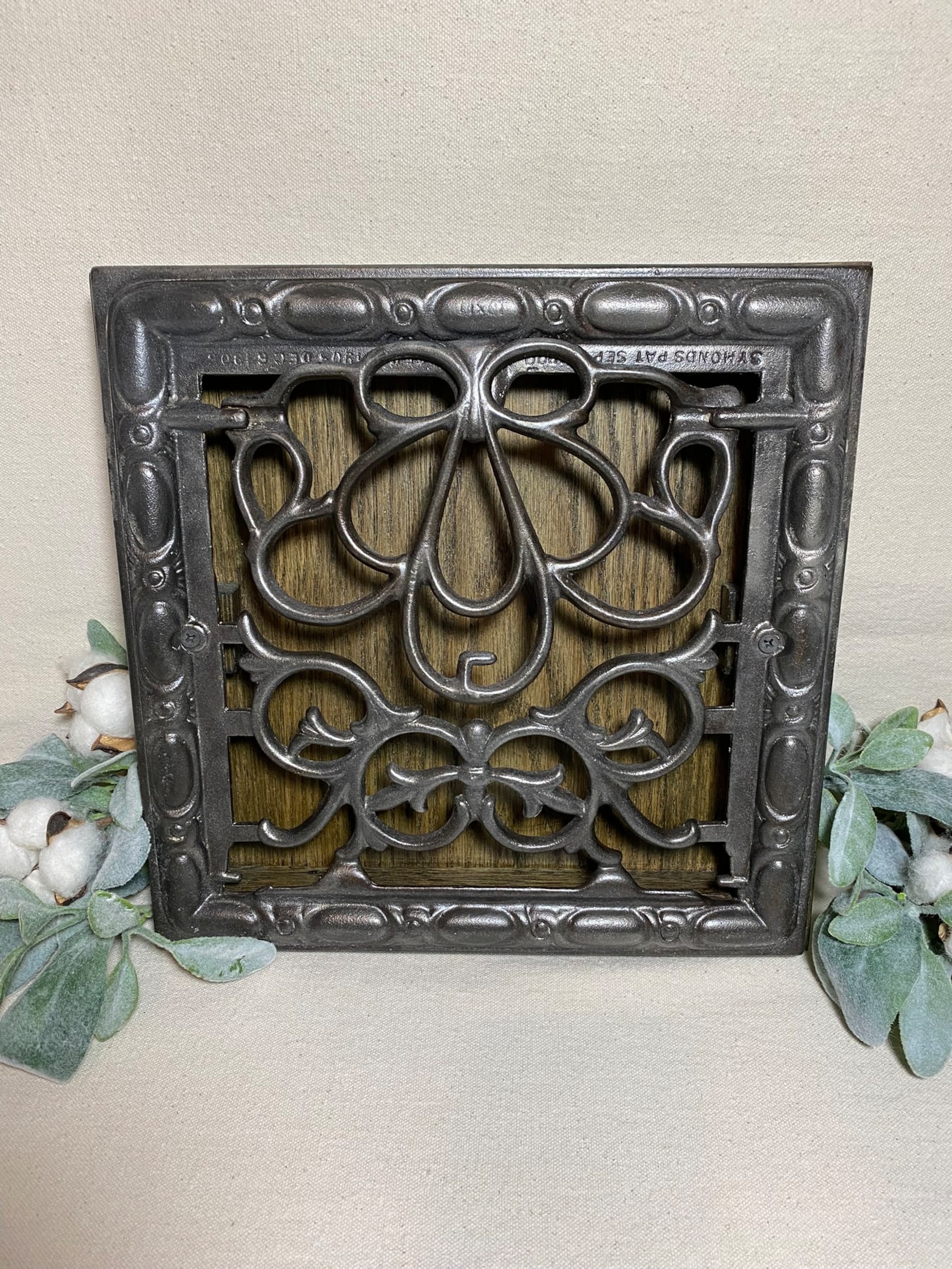 Vintage Cast Iron Vent Cover Wall Decor: Restored Patina, Oak Shadow ...