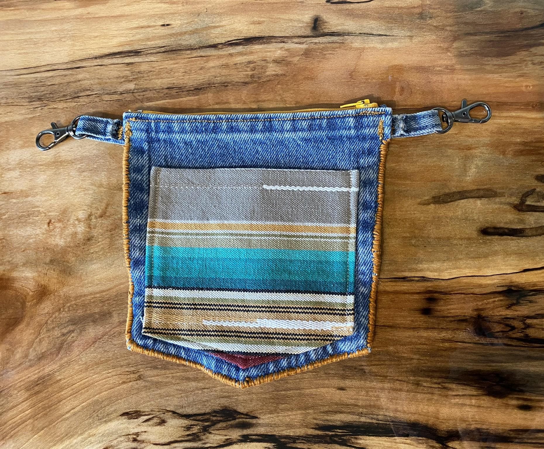 Denim Clip-on Pocket Pouch - Main Pocket Zipper Closure, Outside Pocket ...