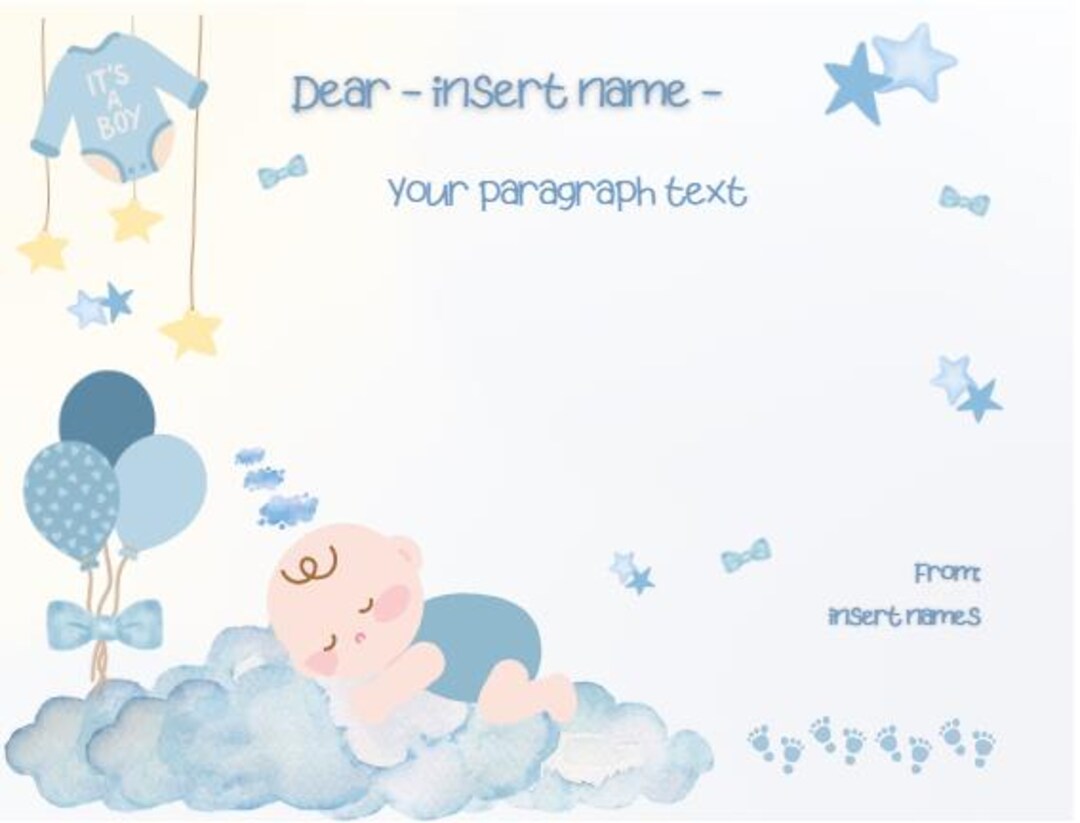 Blue Tones Shhh It’s a Boy ! Digital Template Gift Card - Etsy