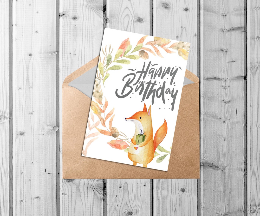 Digital Printable Happy Birthday Fox Card 4x6 - Etsy