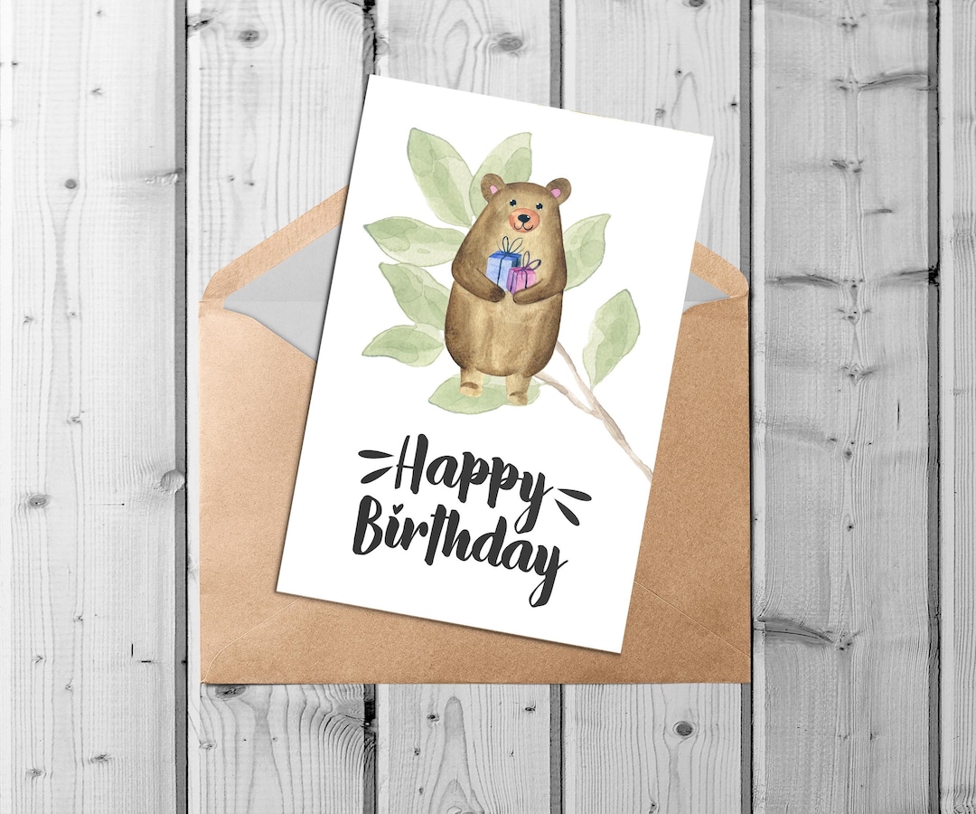 Digital Printable Happy Birthday Bear Card 4x6 - Etsy
