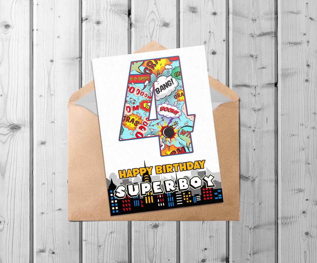 Digital Printable Superhero Birthday Card 4x6 5x7. Superhero City ...