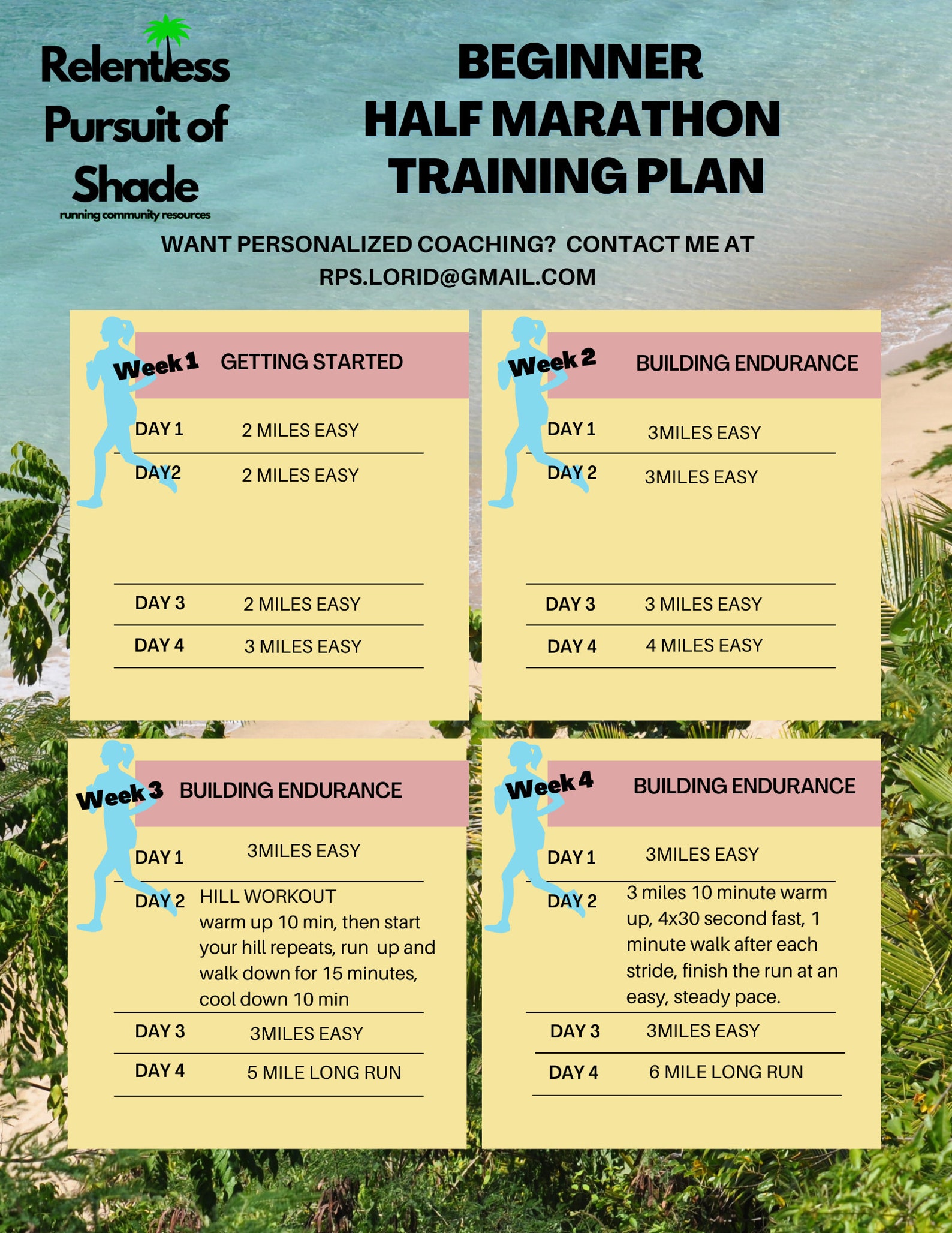 Beginner Half Marathon Training Plan RRCA Caetified Coach - Etsy