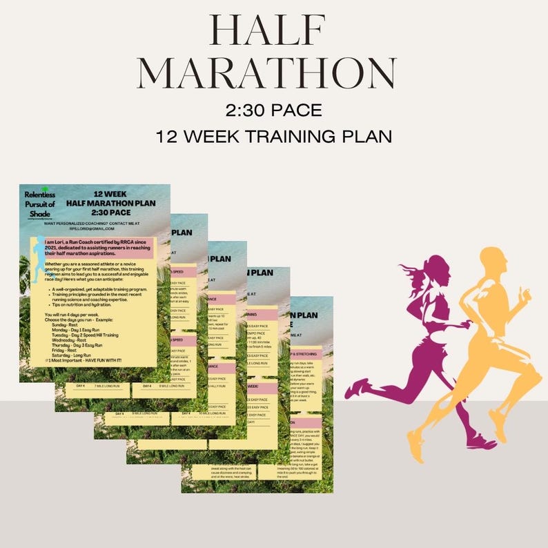 12 Week Half Marathon Training Plan 2:30 Pace by RRCA Certified Run ...