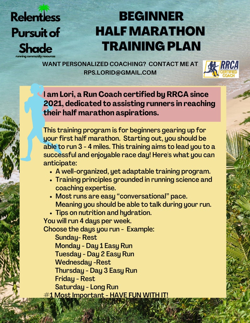 Beginner Half Marathon Training Plan RRCA Caetified Coach - Etsy
