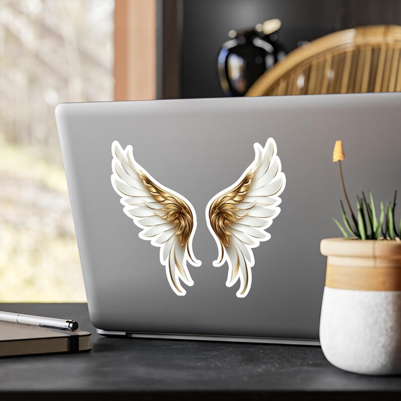 Angel Wings Decals, White and Gold Tipped, Vinyl Wall Stickers ...