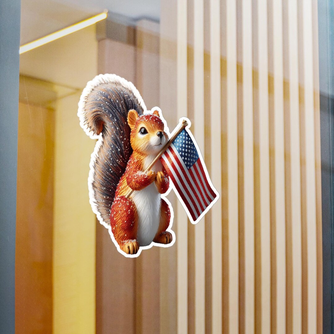 Vinyl Decal, Patriotic Squirrel Sticker, Cute Animal Flag Decal, USA ...