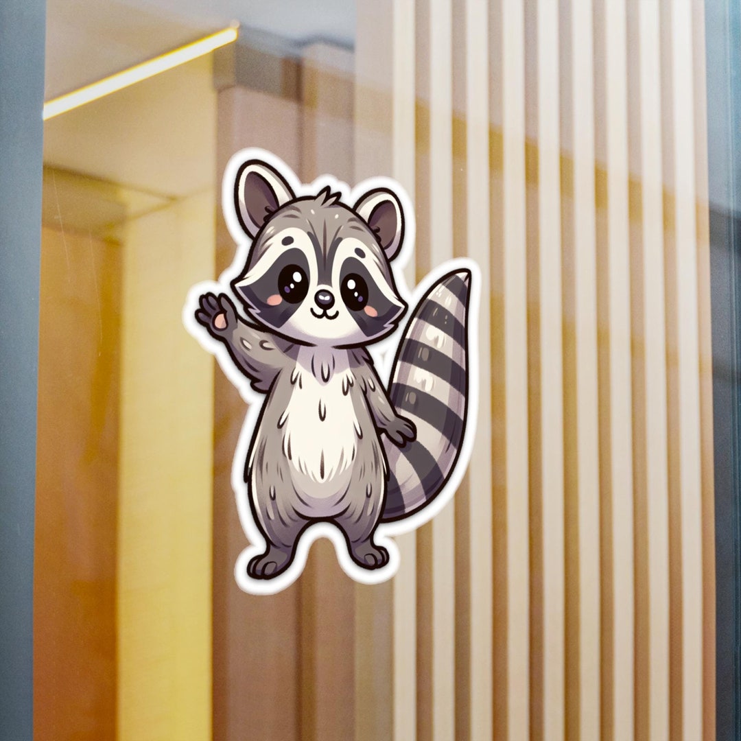 Vinyl Decal, Cute Racoon Waving Car Window Sticker - Fun Animal Lover ...