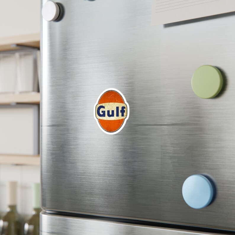 RACING STICKER, Kiss-cut Vinyl Decals, Vintage Gulf Oil Racing Sticker ...