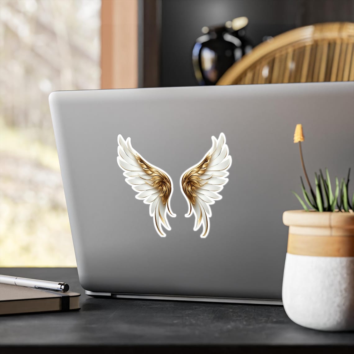 Angel Wings Decals, White and Gold Tipped, Vinyl Wall Stickers ...