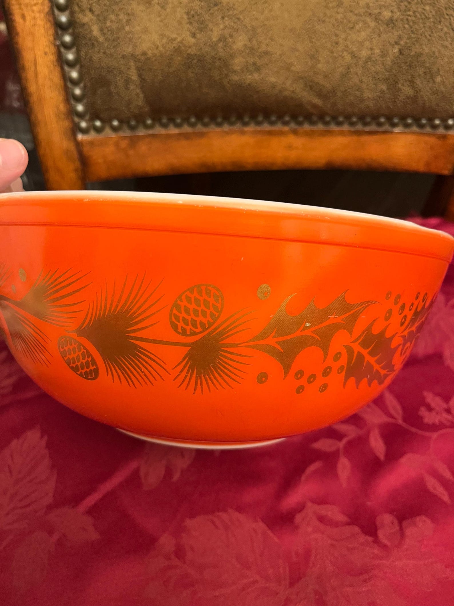 Pyrex #404 Vintage Red Mixing Bowl Golden Holly Lead Pine Cone ...