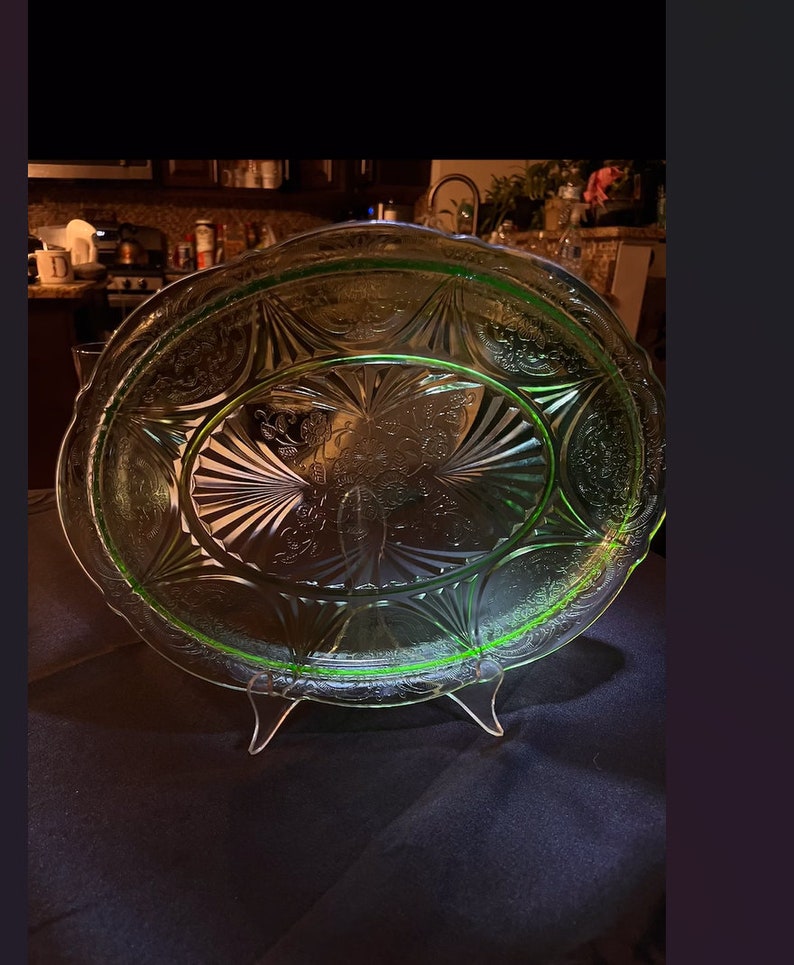 Green Uranium Depression Glass Serving Platter- Laced Pattern Hazel ...