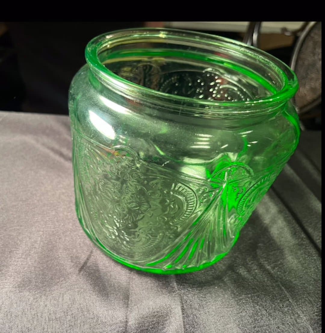Green Uranium Depression Glass Cookie Jar- Laced Pattern Hazel Atlas - Etsy
