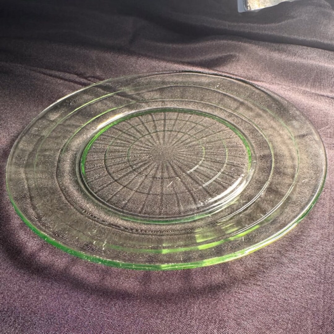 Green Vaseline Uranium Block Optic Anchor Hocking Depression Glass 9.25 ...