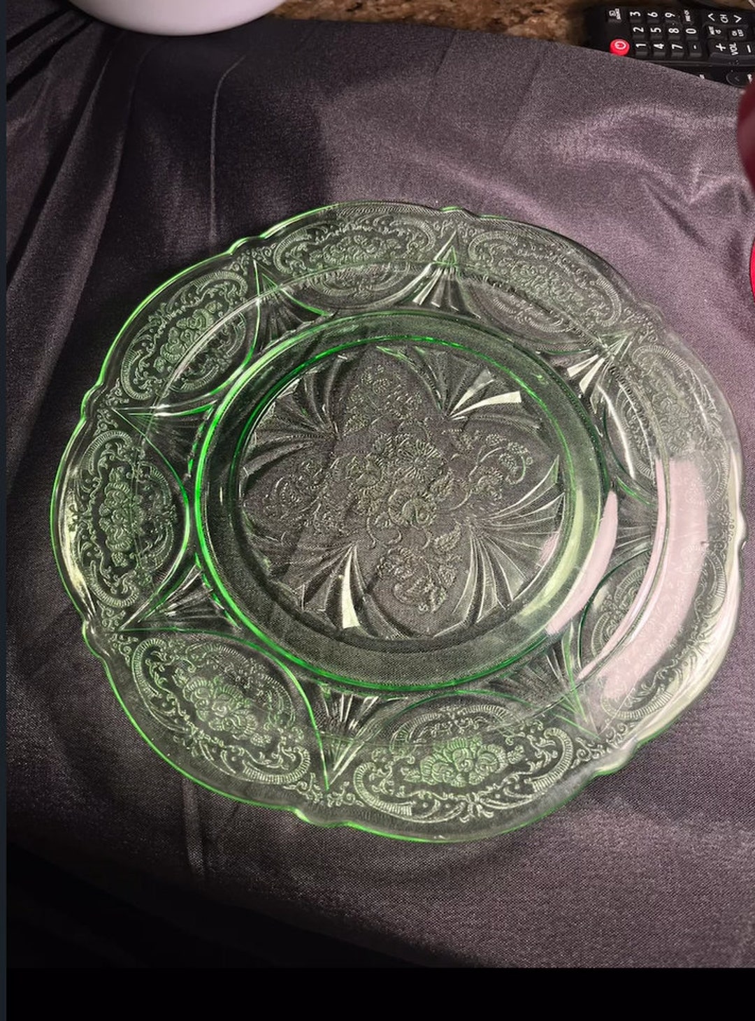 Set of 5 Green Uranium Depression Glass 8' Plate- Laced Pattern Hazel ...