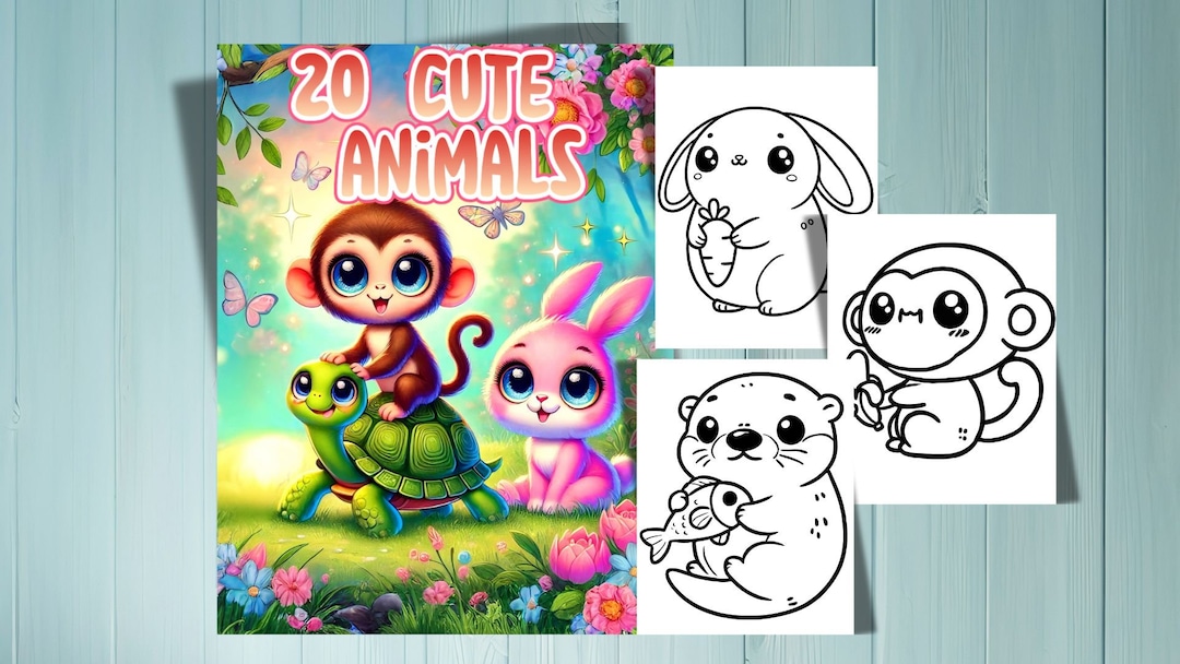 20 Simple Cute Animals Color Pages, Cute Coloring Pages for Kids, Easy ...