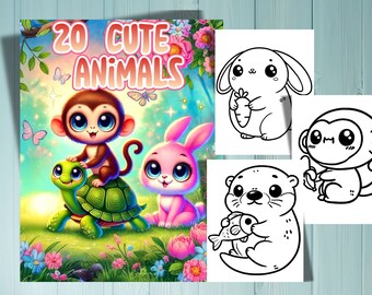 20 Simple Cute Animals Color Pages, Cute Coloring Pages for Kids, Easy ...
