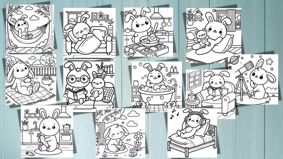 12 Cute Bunny Coloring Pages. 1 Ver Cute Bunnys Weekends Coloring Book ...