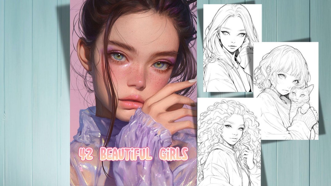42 Beautiful Girls Coloring Pages FULL VER, Relaxing Coloring Pages ...