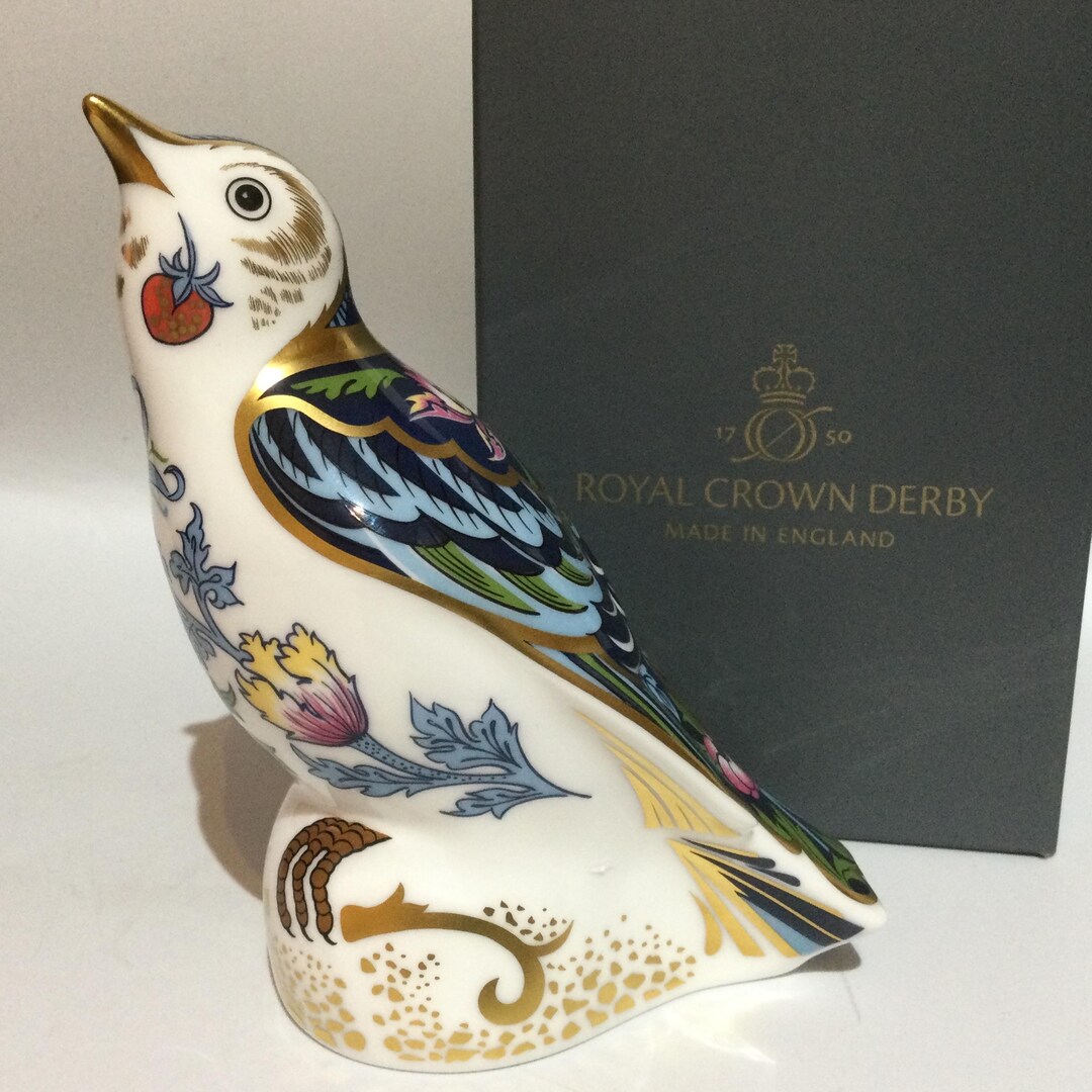 Boxed Royal Crown Derby STRAWBERRY THIEF THRUSH Paperweight - Etsy