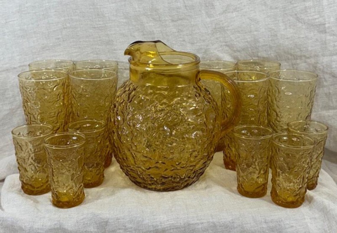 Vintage Anchor Hocking Lido Milano Honey Pitcher and Glass Set - Etsy