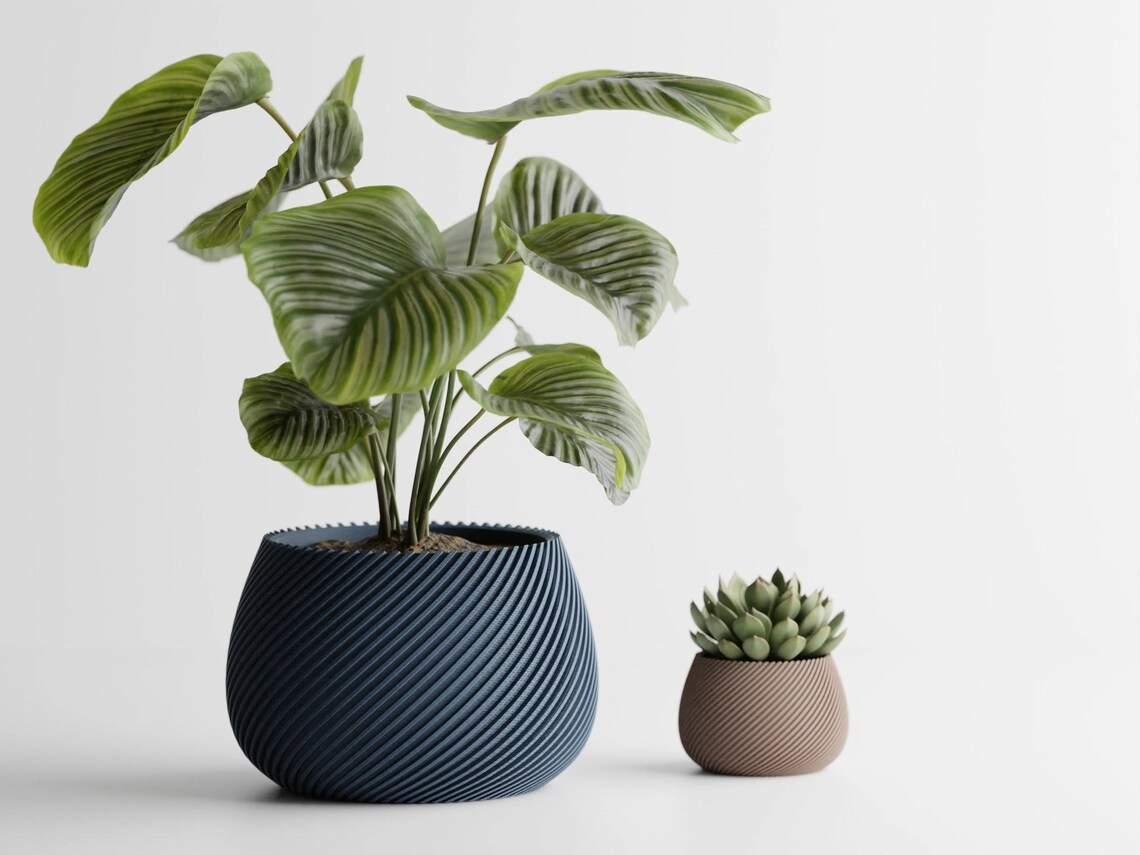 Modern Ribbed Look Planter Round Diagonal Pattern | Kitchen Home ...