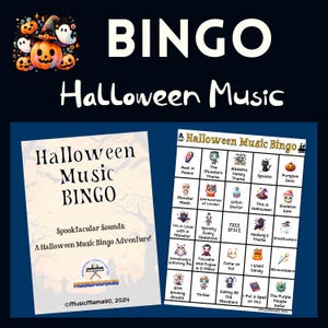 Printable Halloween Music Bingo Game | 24 Iconic Songs & Cute Clip Art ...