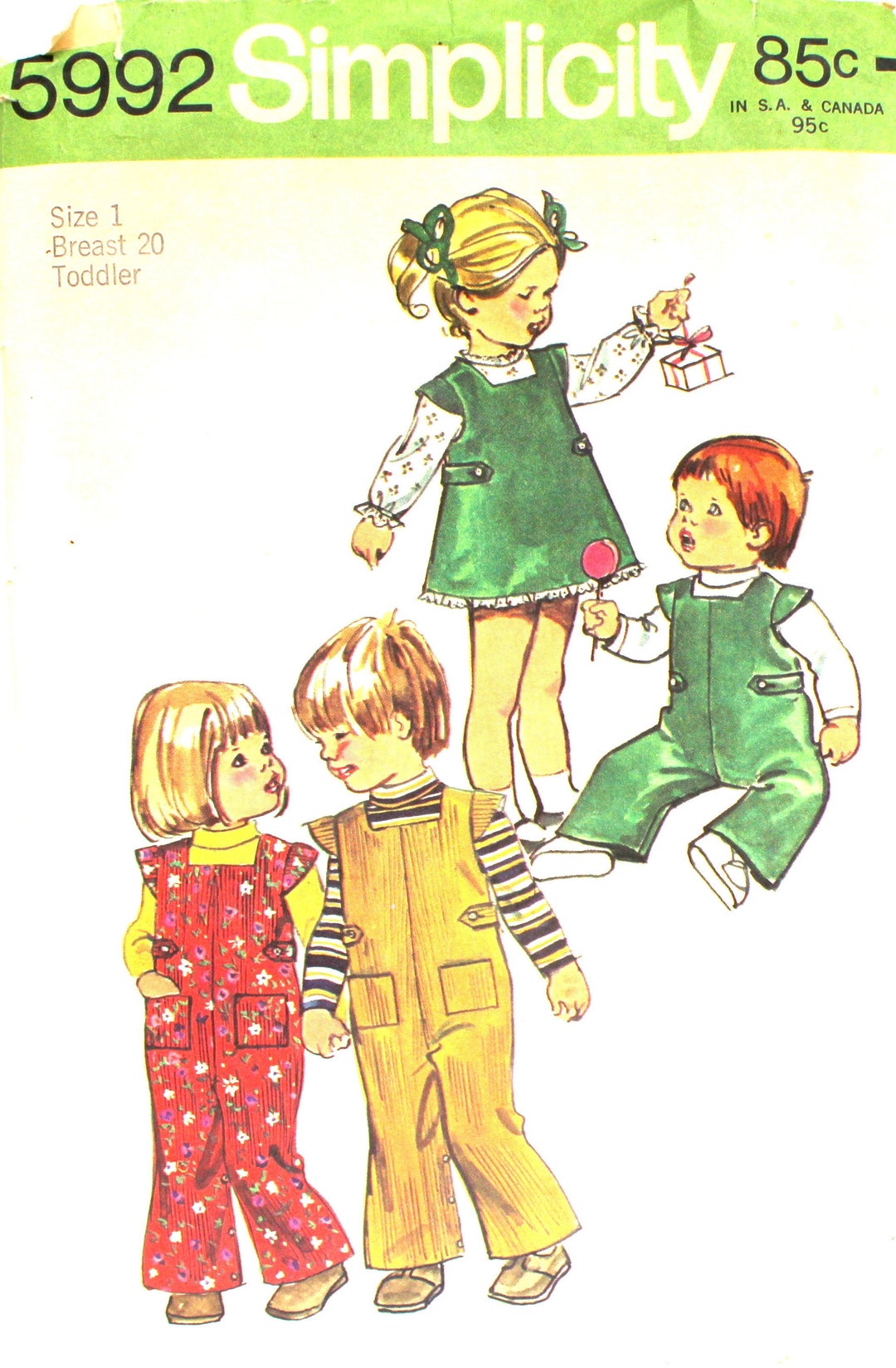 Toddler's Overalls, Jumper & Blouse Size 1 Simplicity 5992 Vintage ...