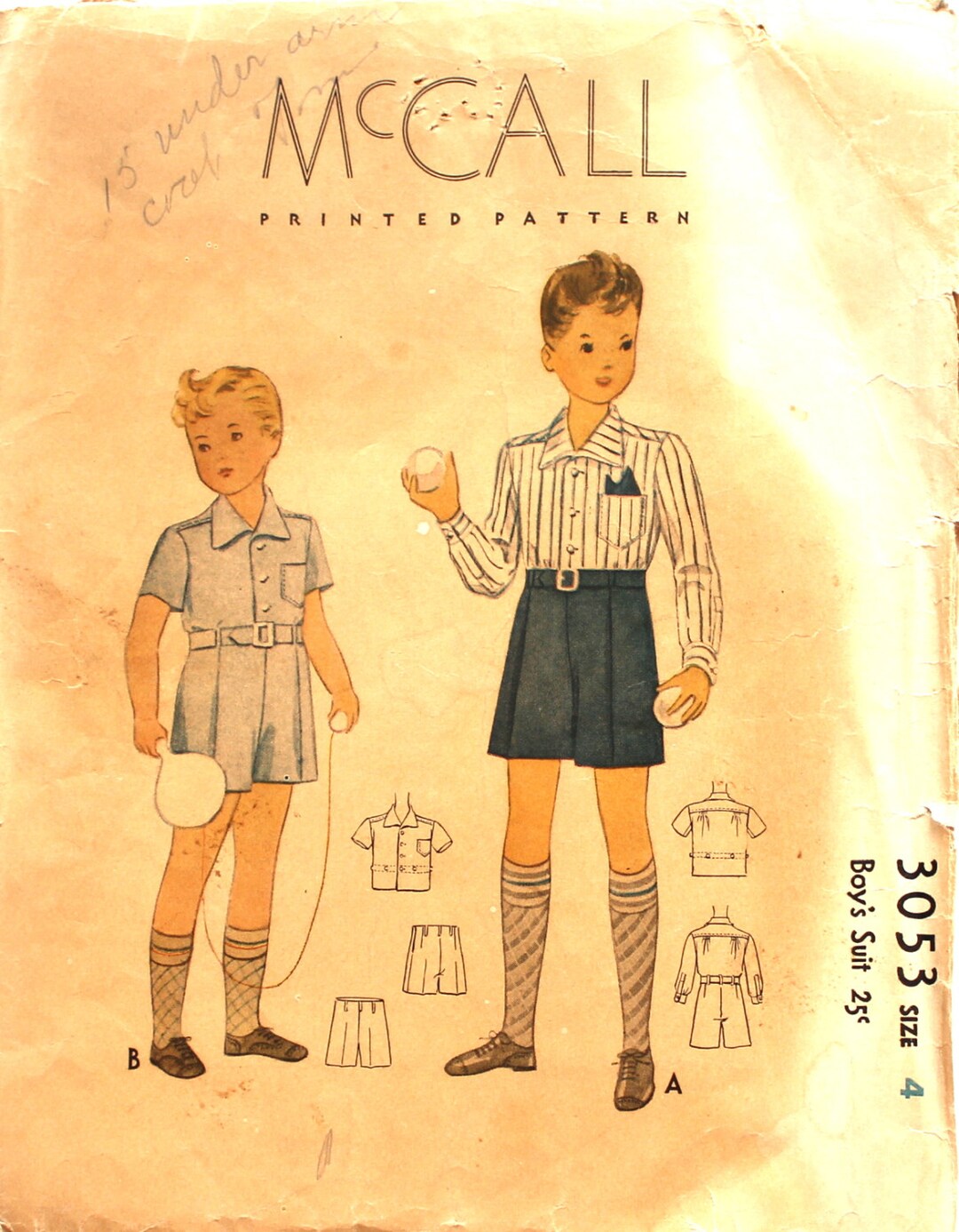 1930's Boys Short Suit Pattern Size 4 Printed Pattern Mccall 3053 - Etsy