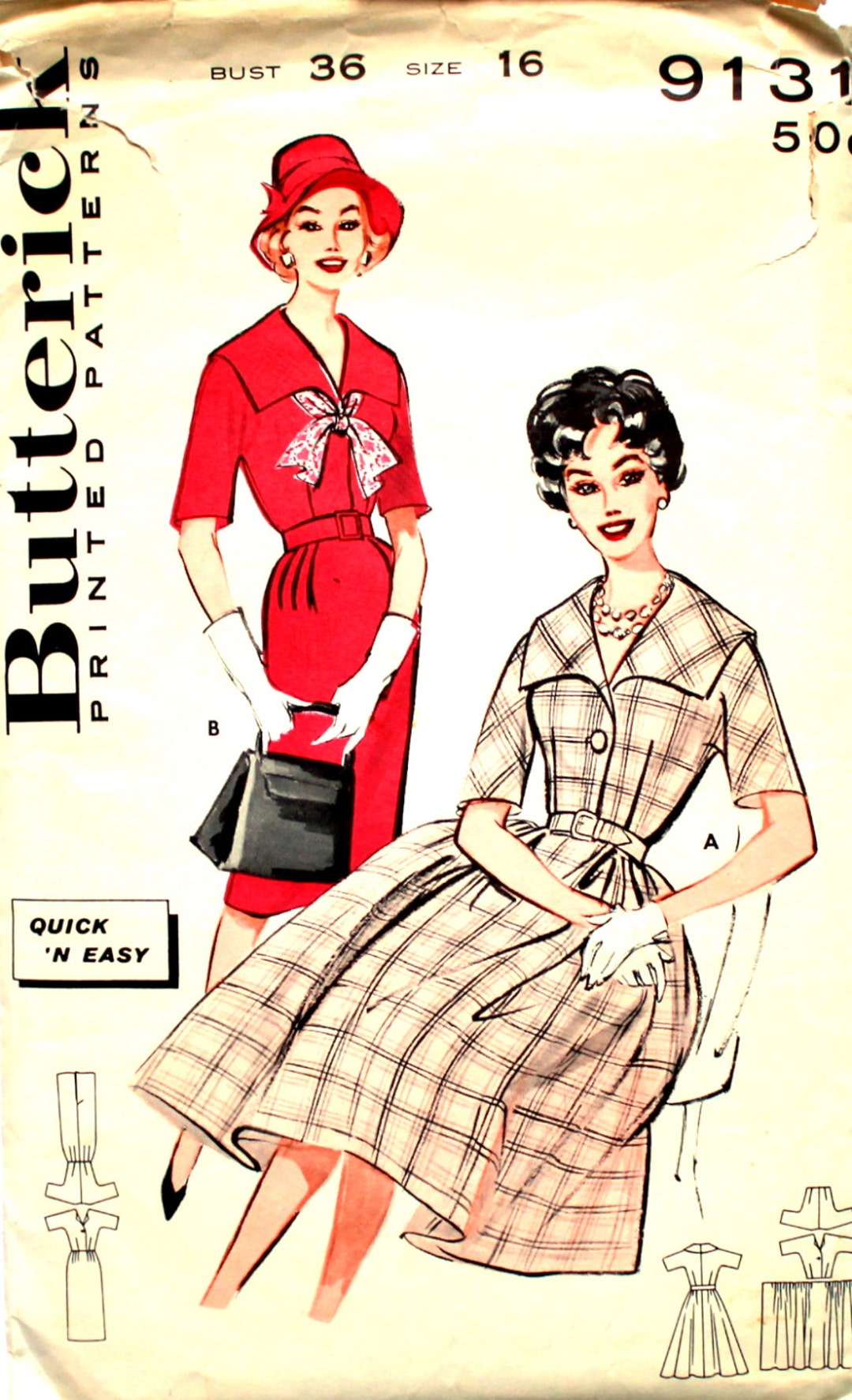 Span Collared Dress Bust 36 Butterick 9131 - Etsy