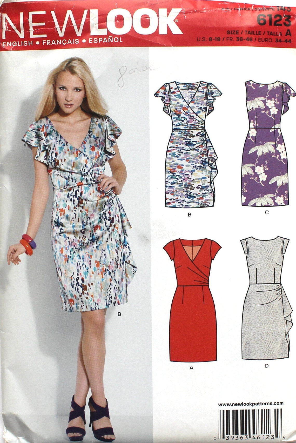 UNCUT Dress With Side Ruffle Bust 34-42 New Look 6123 Sewing Pattern - Etsy